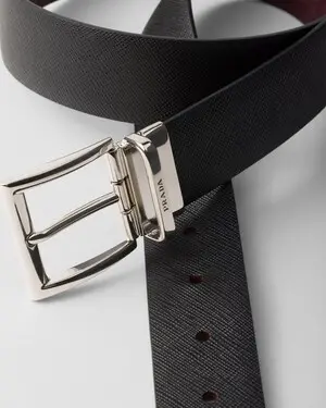 Prada Saffiano Leather Reversible Belt - Black/garnet