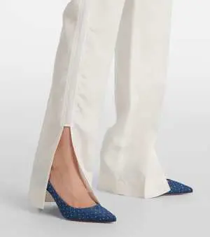 CHRISTIAN LOUBOUTIN Kate 85 Embellished Denim Pumps - Blue
