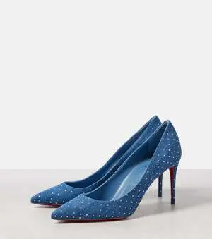 CHRISTIAN LOUBOUTIN Kate 85 Embellished Denim Pumps - Blue