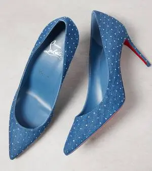 CHRISTIAN LOUBOUTIN Kate 85 Embellished Denim Pumps - Blue