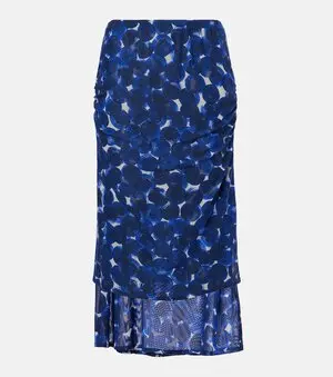 Dries Van Noten Printed Gathered Jersey Midi Skirt - Blue
