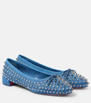 CHRISTIAN LOUBOUTIN Sweetie Jane Spikes Denim Ballet Flats - Blue