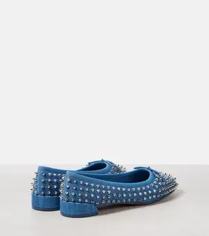 CHRISTIAN LOUBOUTIN Sweetie Jane Spikes Denim Ballet Flats - Blue