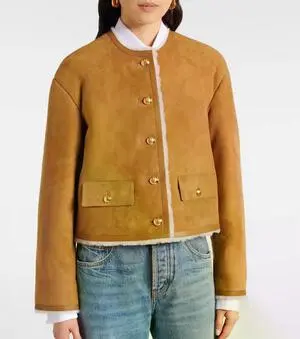 NILI LOTAN Zanie Shearling-lined Suede Jacket - Beige