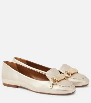 See By Chloé Signature Metallic Leather Ballet Flats - Gold