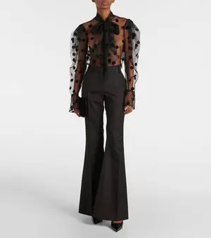 Nina Ricci Wool Gabardine Flared Trousers - Black