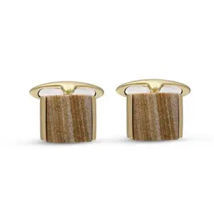 LUVMYJEWELRY Wood Jasper Sterling Silver Cufflinks - 14kt Gold Vermeil On Sterling
