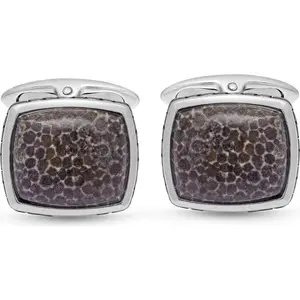 LUVMYJEWELRY Fossil Agate Sterling Cufflinks - Silver