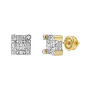 LUVMYJEWELRY Square Diamond Stud Earrings - 10k Yellow Gold