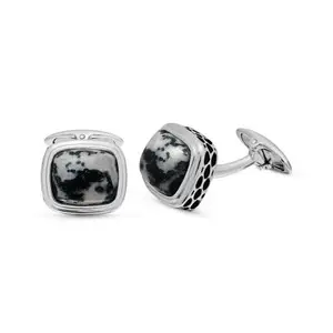 LUVMYJEWELRY Tree Agate Sterling Cufflinks