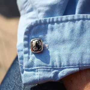 LUVMYJEWELRY Tree Agate Sterling Cufflinks