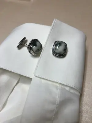 LUVMYJEWELRY Tree Agate Sterling Cufflinks