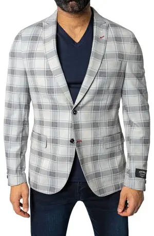 MACEOO Descartes Unconstructed Plaid Brooksy Sky Blazer - Blue