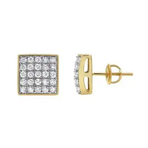 LUVMYJEWELRY Square Tile Diamond Stud Earrings - 14k Yellow Gold