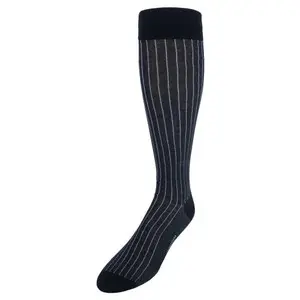 Trafalgar Trafalgar Nigel Over-The-Calf Vertical Stripe Mercerized Cotton Socks Black With Grey Stripe