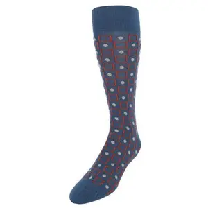 Trafalgar Aurelien Square And Circle Patterned Mercerized Cotton Mid-calf Socks - Blue