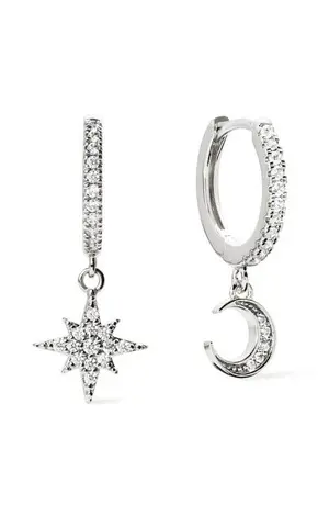 ANA LUISA Crescent Moon Huggie Hoops Silver