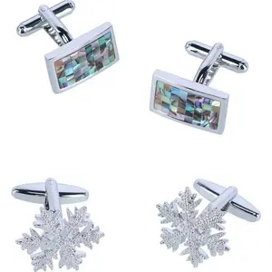 Trafalgar Cufflink Holiday Pack Snowflake And Mother Of Pearl Set - Silver