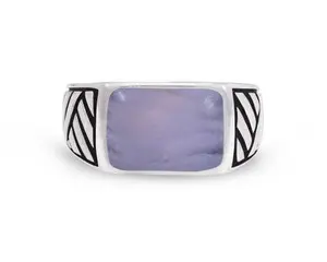 LUVMYJEWELRY Lace Agate Signet Ring - Blue