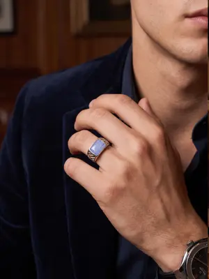 LUVMYJEWELRY Lace Agate Signet Ring - Blue