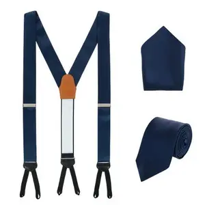 Trafalgar Sutton Silk Set With Braces, Necktie And Pocket Square - Navy