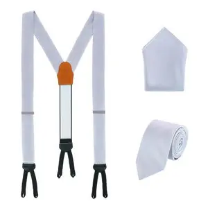 Trafalgar Sutton Silk Set With Braces, Necktie And Pocket Square - Silver