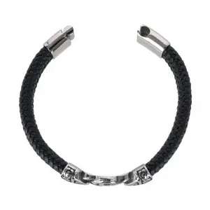 Trafalgar Silver Interlock Pattern On Leather Bracelet