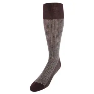 Trafalgar Hunter Merino Wool Herringbone Mid-calf Socks - Brown With Taupe