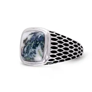 LUVMYJEWELRY Tree Agate Signet Ring - Silver