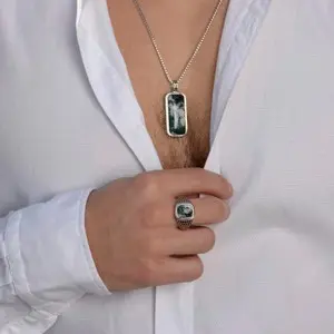 LUVMYJEWELRY Tree Agate Signet Ring - Silver