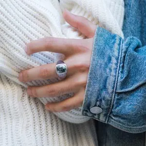 LUVMYJEWELRY Tree Agate Signet Ring - Silver