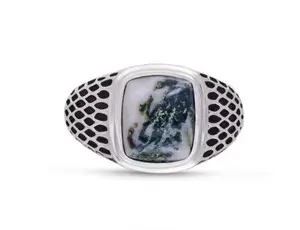 LUVMYJEWELRY Tree Agate Signet Ring - Silver