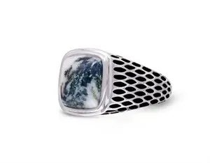 LUVMYJEWELRY Tree Agate Signet Ring - Silver