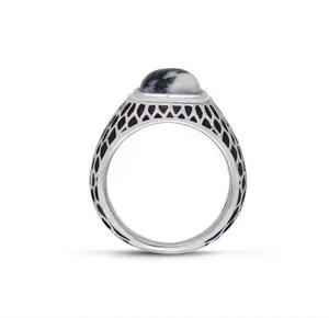 LUVMYJEWELRY Tree Agate Signet Ring - Silver