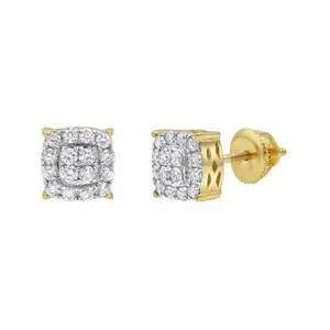 LUVMYJEWELRY Rounded Square Diamond Stud Earrings - 14k Yellow Gold