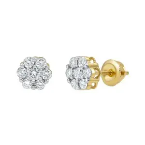 LUVMYJEWELRY Semi Diamond Cluster Earrings - 14k Yellow Gold