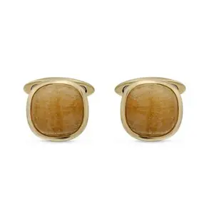 LUVMYJEWELRY Yellow Lace Agate Sterling Silver Cufflinks - 14kt Gold Vermeil On Sterling