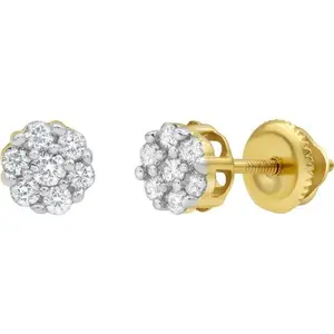 LUVMYJEWELRY Diamond Cluster Earrings - 14k Yellow Gold