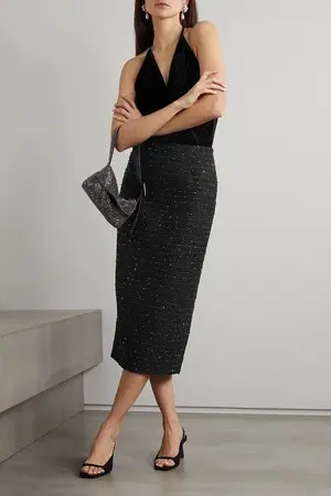 Alessandra Rich Sequined Metallic Bouclé Midi Skirt