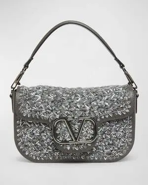 Valentino Garavani Valentino Garavani VLOGO Crochet Shoulder Bag - Graphite-argento