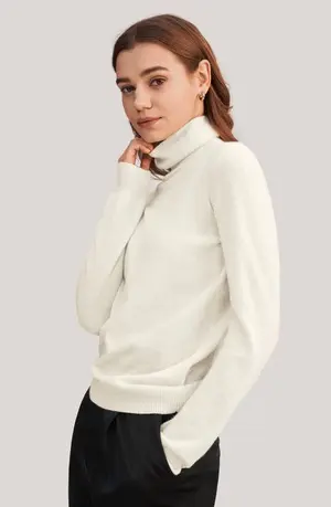 Lilysilk Pure Cashmere Turtleneck Sweater - White