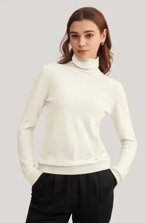 Lilysilk Pure Cashmere Turtleneck Sweater - White