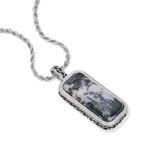 LUVMYJEWELRY Tree Agate Sterling Tag Necklace
