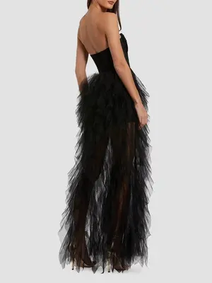 Mac Duggal Tulle Strapless Bustier Ruffled Gown