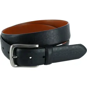 Trafalgar Caelen Plaid Embossed Leather Belt - Black