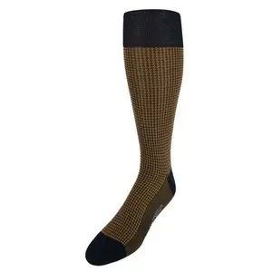 Trafalgar Trafalgar Doyle Houndstooth Mercerized Cotton Mid-Calf Socks Black And Gold