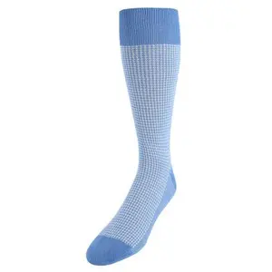 Trafalgar Doyle Houndstooth Mercerized Cotton Mid-calf Socks - Light Blue