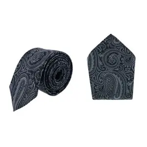 Trafalgar Sobee Paisley Silk Necktie And Pocket Square Set - Black