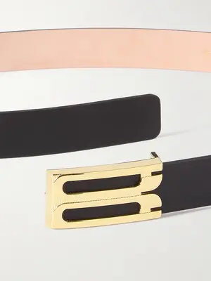Victoria Beckham Frame Leather Belt With Gold Tone Buckle - Black