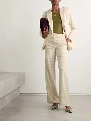 Veronica Beard Tonelli Checked Grain De Poudre Wide-leg Pants